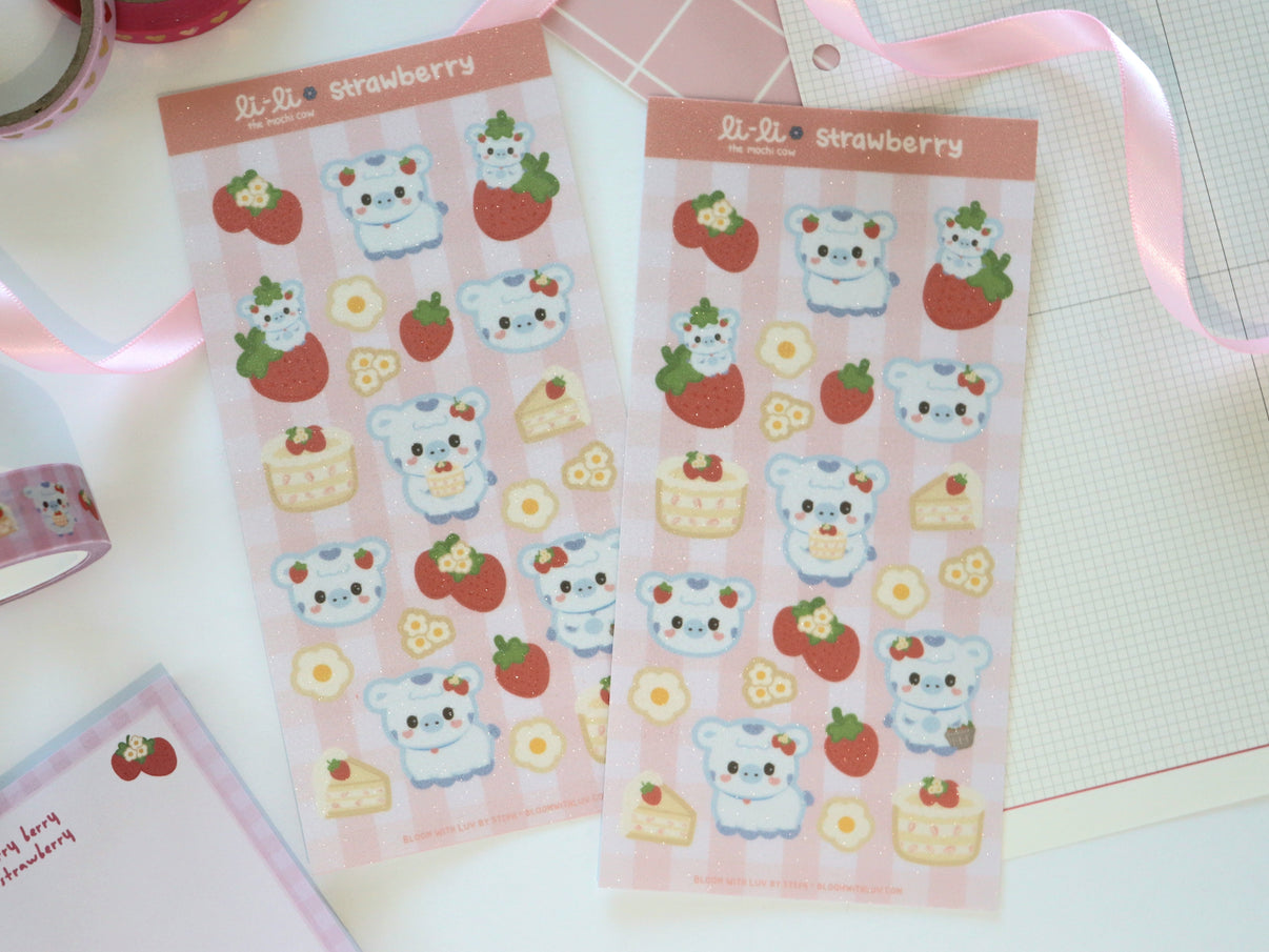 Li-Li Strawberry Glitter Deco Sticker Sheet – Bloom With Luv